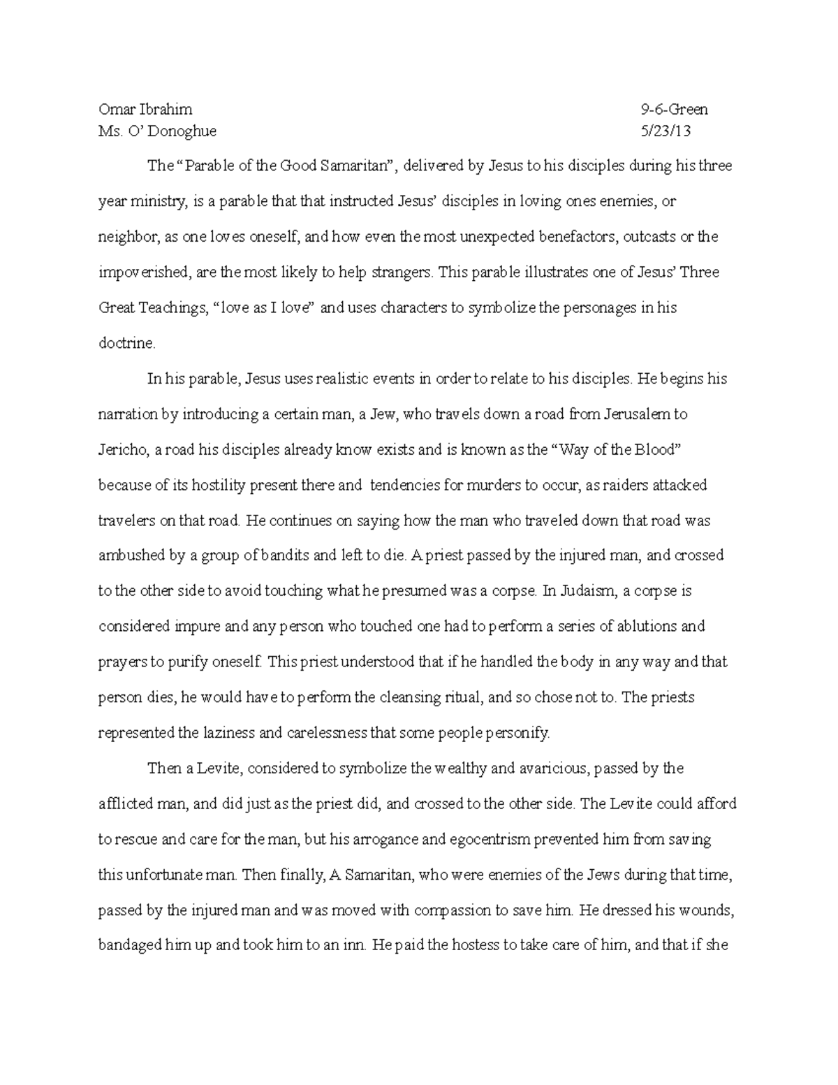Analysis of the Parable of the Good Samaritan - Omar Ibrahim 9-6-Green ...