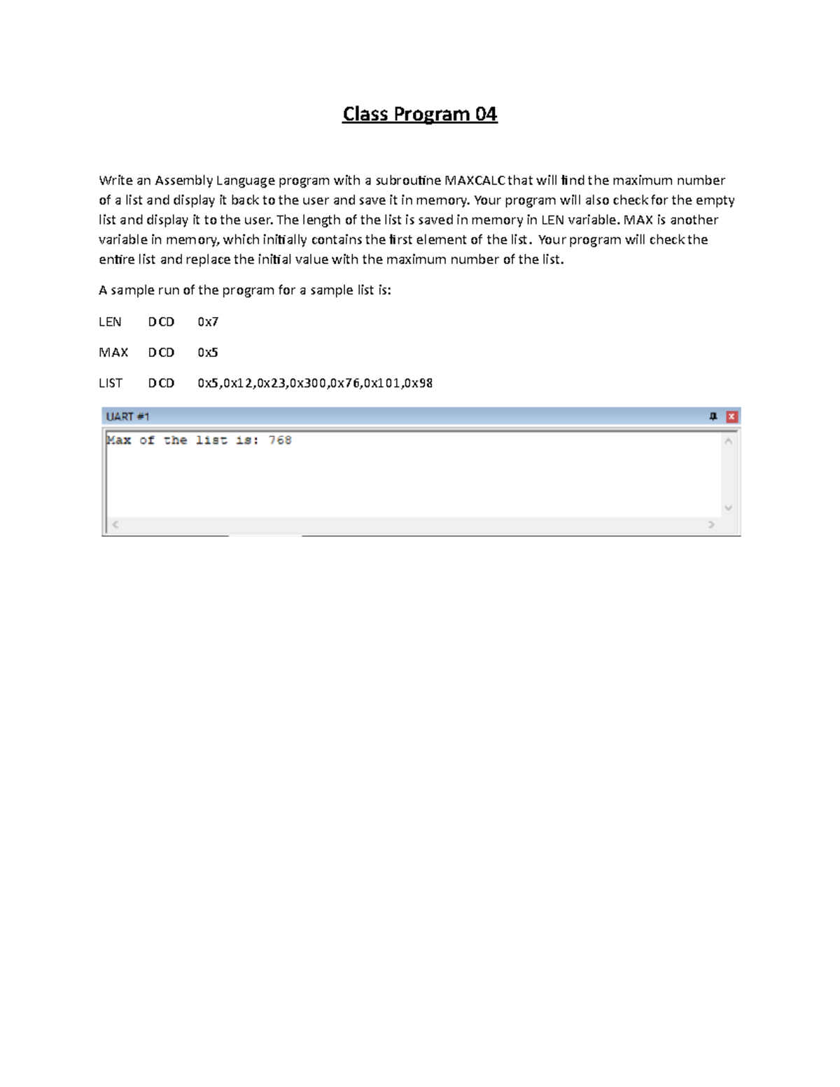 Class Program 04 - notes - Class Program 04 Write an Assembly Language ...