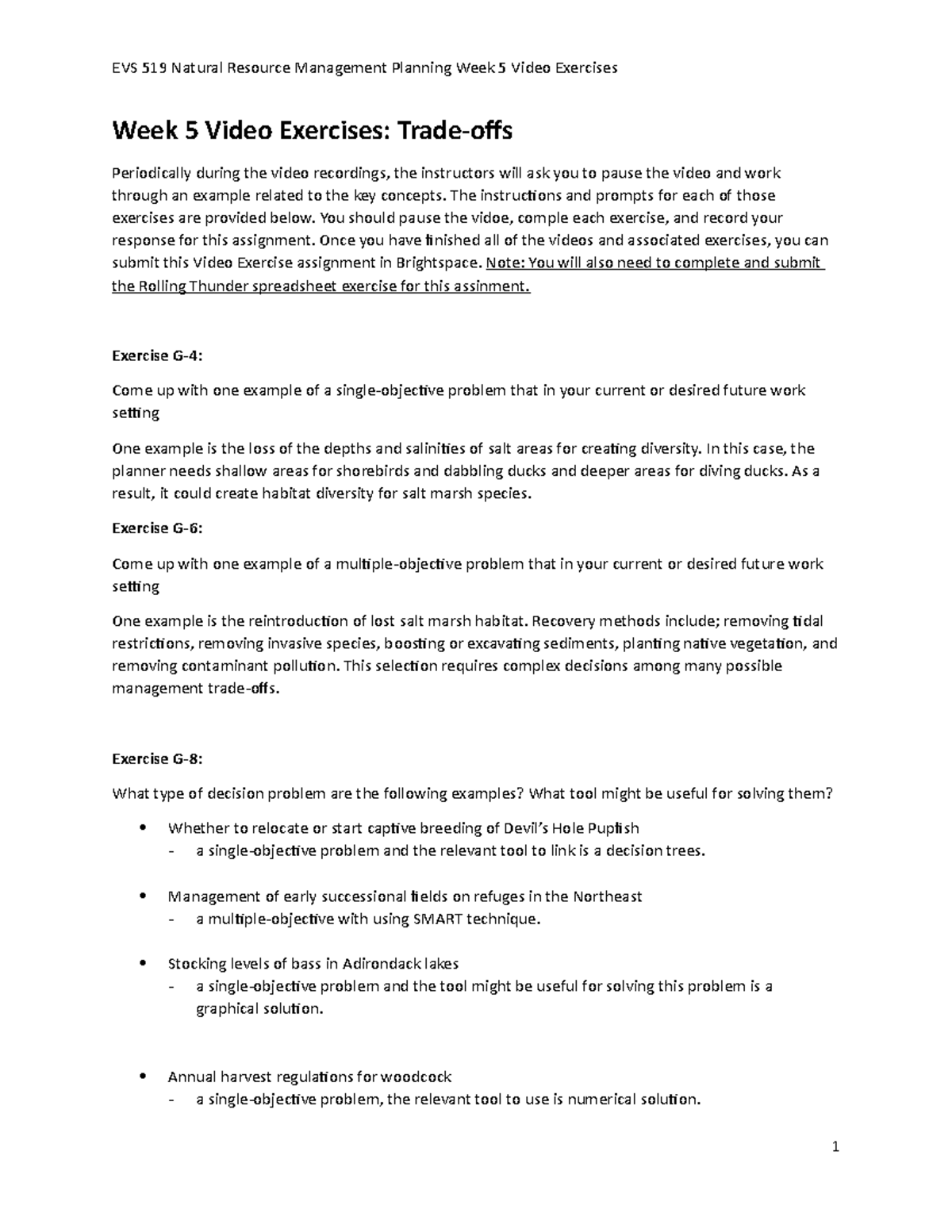 Week5Video Exercises - Example of objective - EVS 519 Natural Resource ...