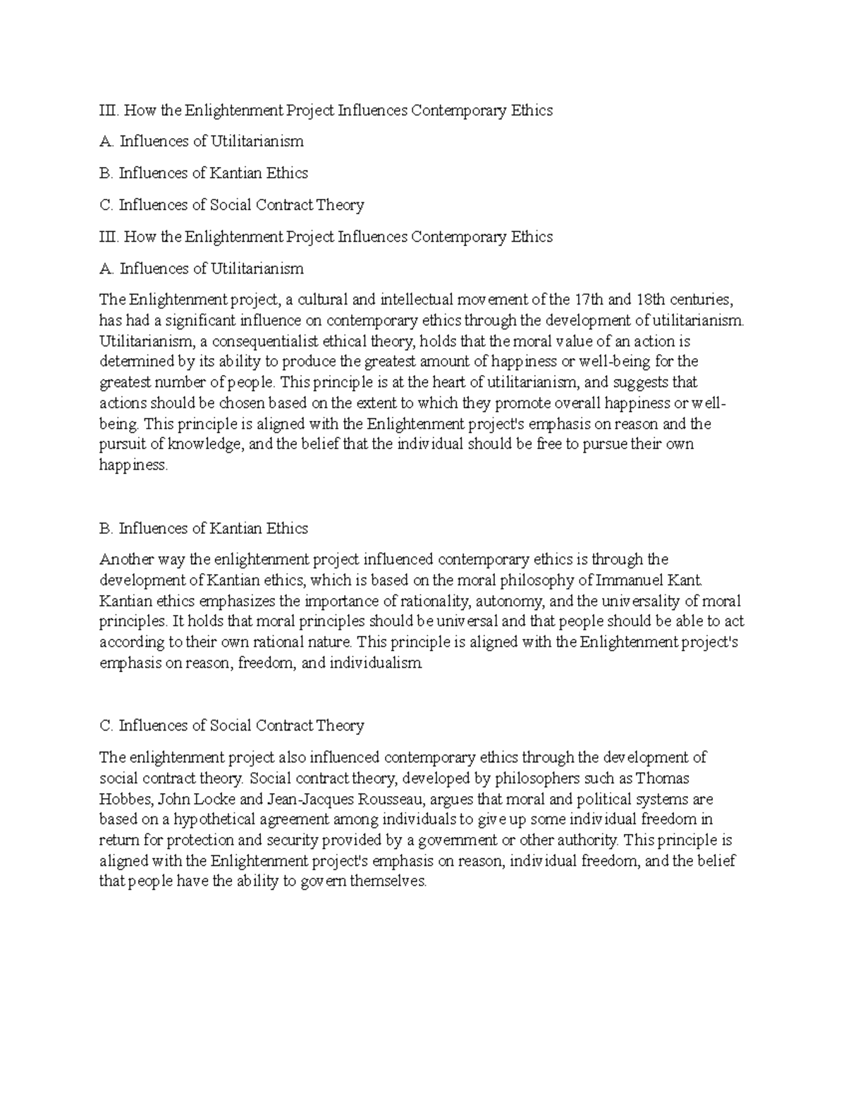 The Enlightenment Project and contemporary ethics 3 - III. How the ...