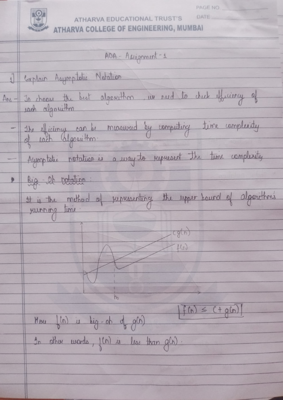 AOA Assignment 1 corrected - PAGE NO ATHARVA EDUCATIONAL TRUST'S DATE ATHARVA CcOLLEGE OF - Studocu