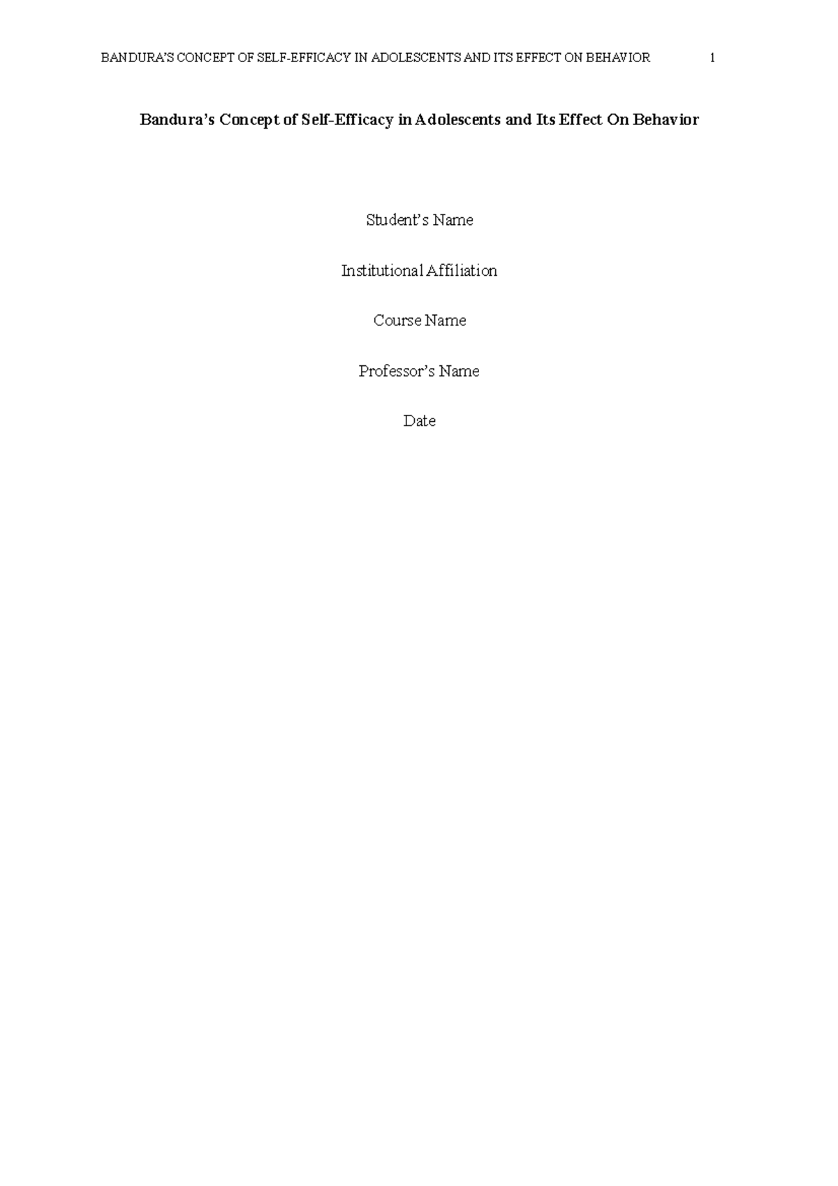 Bandura - BANDURA’S CONCEPT OF SELF-EFFICACY IN ADOLESCENTS AND ITS ...