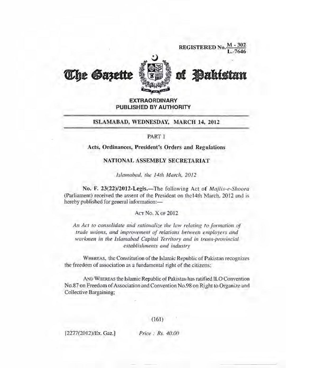 IRA 2012 - IRA, 2012 promulgated by Govt of Pakistan - Business Law ...