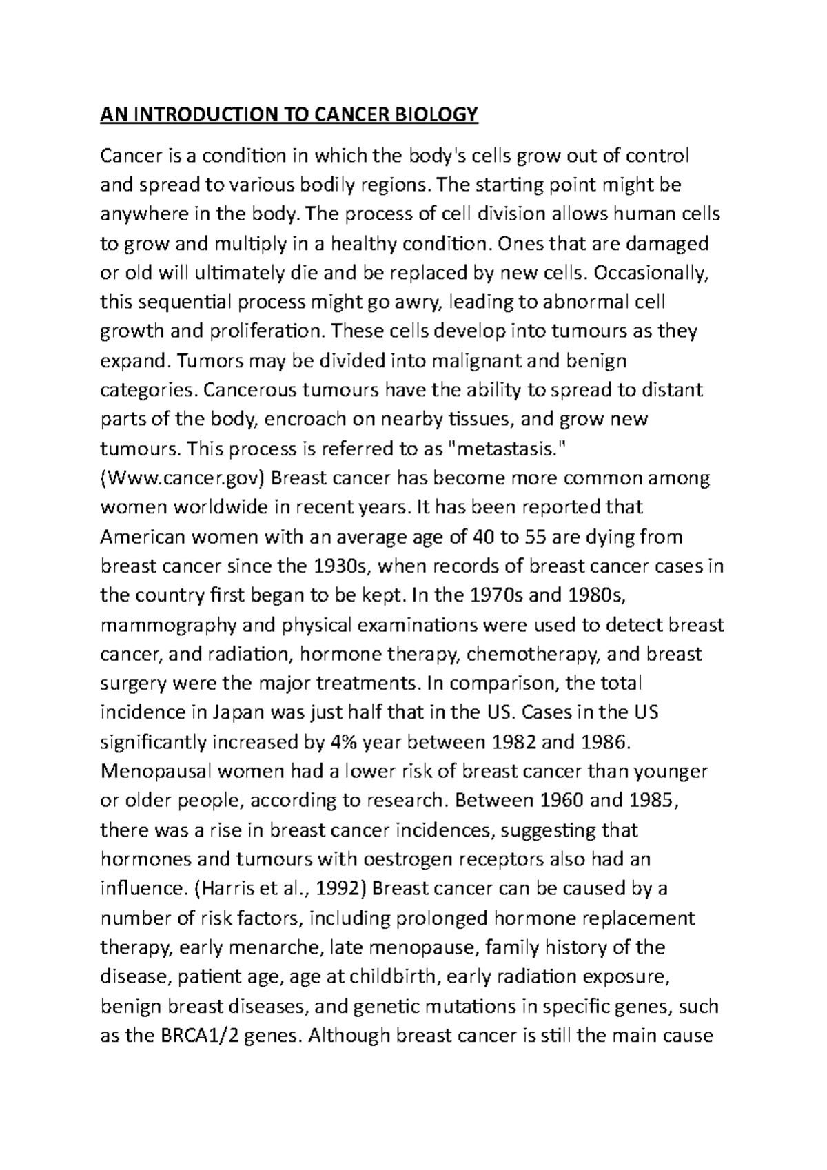 AN Introduction TO Cancer Biology - AN INTRODUCTION TO CANCER BIOLOGY ...