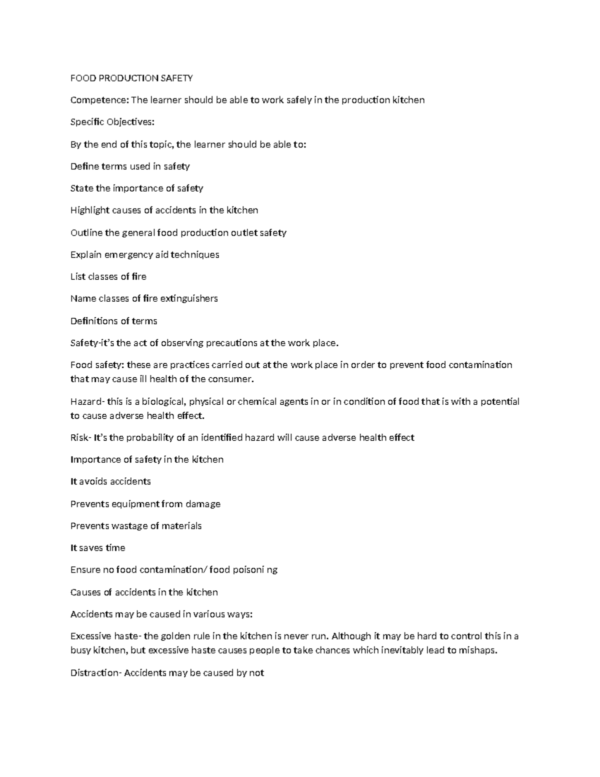 NITA FOOD Production Safety - FOOD PRODUCTION SAFETY Competence: The ...