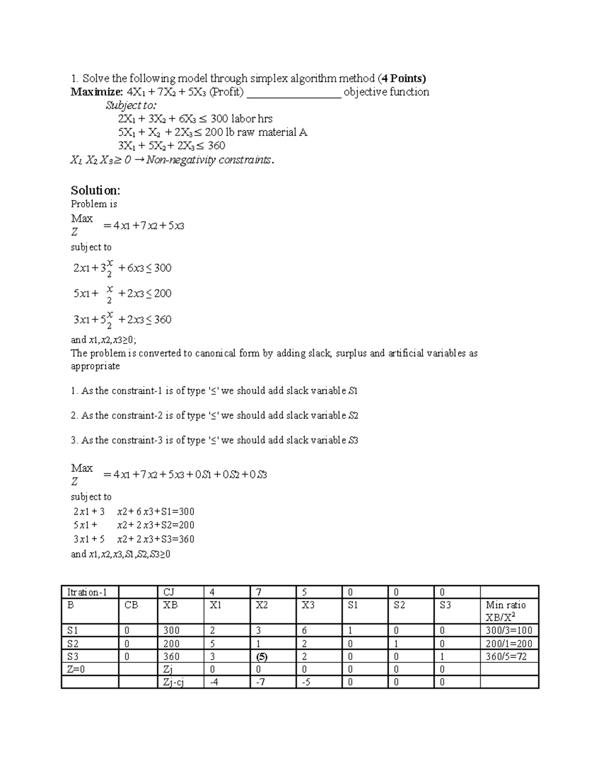 Quantitative assignment - 1. Solve the following model through simplex ...