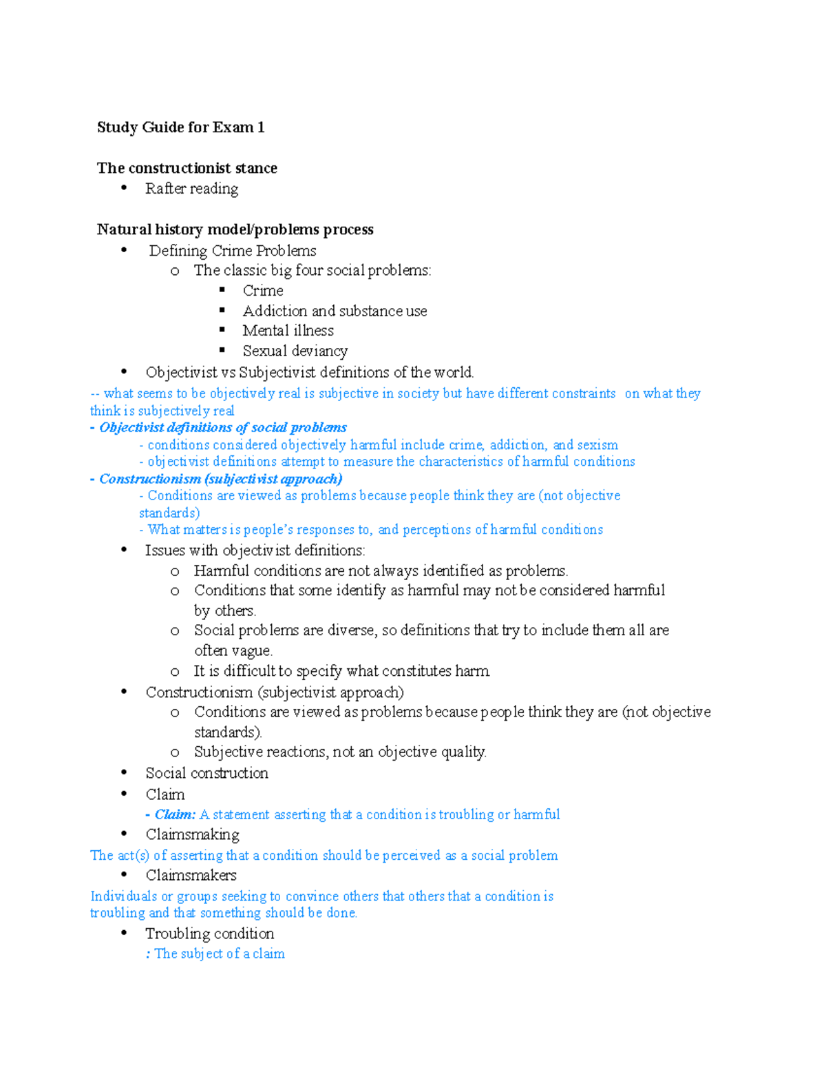 Exam 1 Study Guide SCB - Study Guide for Exam 1 The constructionist ...