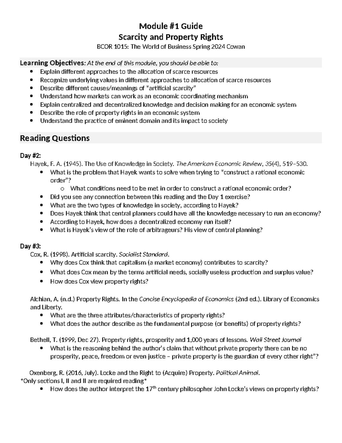 Module 1 Reading Guide - na0 - Module #1 Guide Scarcity and Property ...
