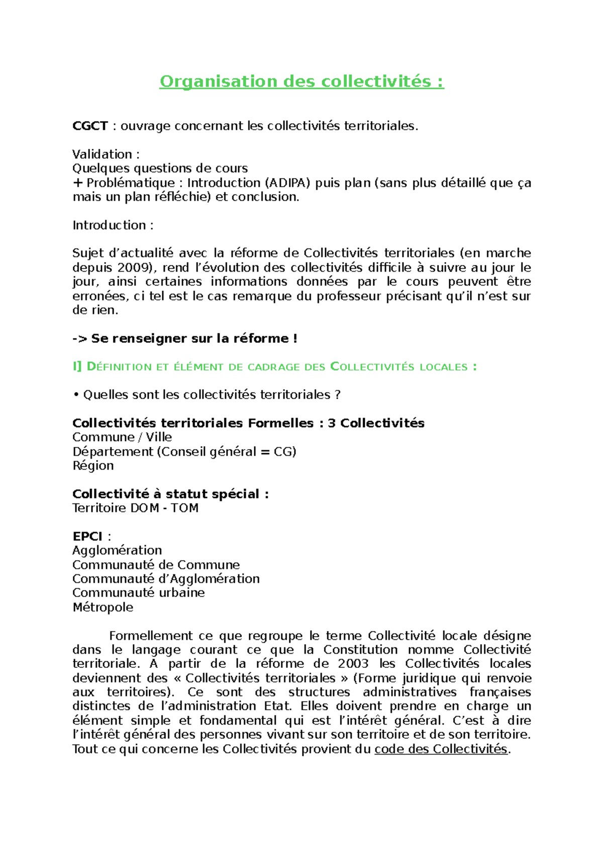 Organisation des collectivités - Organisation des collectivités : CGCT ...