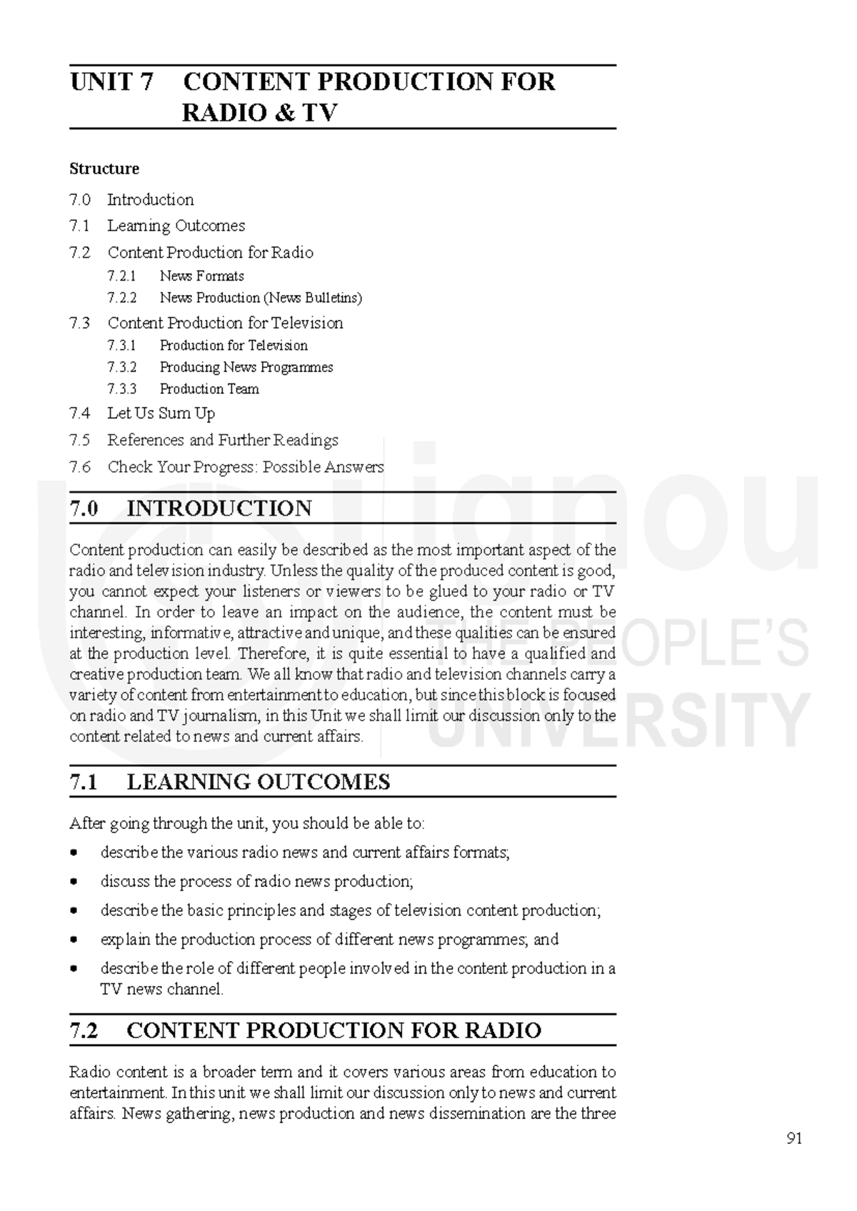 Unit-7 - Wriitng for Television UNIT 7 CONTENT PRODUCTION FOR RADIO ...