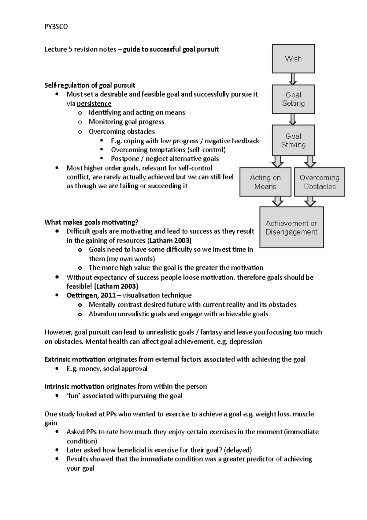 Lecture 5 notes - Wish Goal Setting Overcoming Obstacles Acting on ...