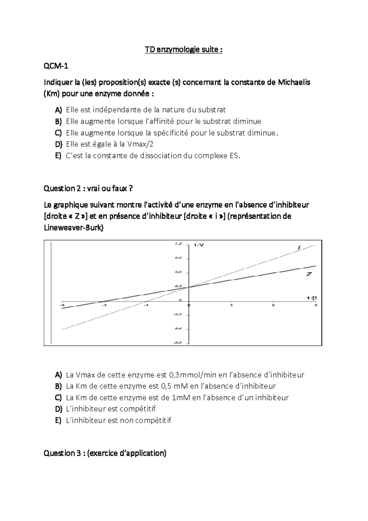 Enzymologie pdf - TD enzymologie suite : QCM- 1 Indiquer la (les) proposition(s) exacte (s ...