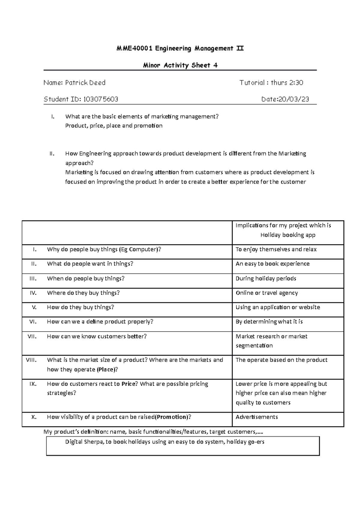 M4 MME40001 Minor Activity Marketing - MME40001 Engineering Management ...