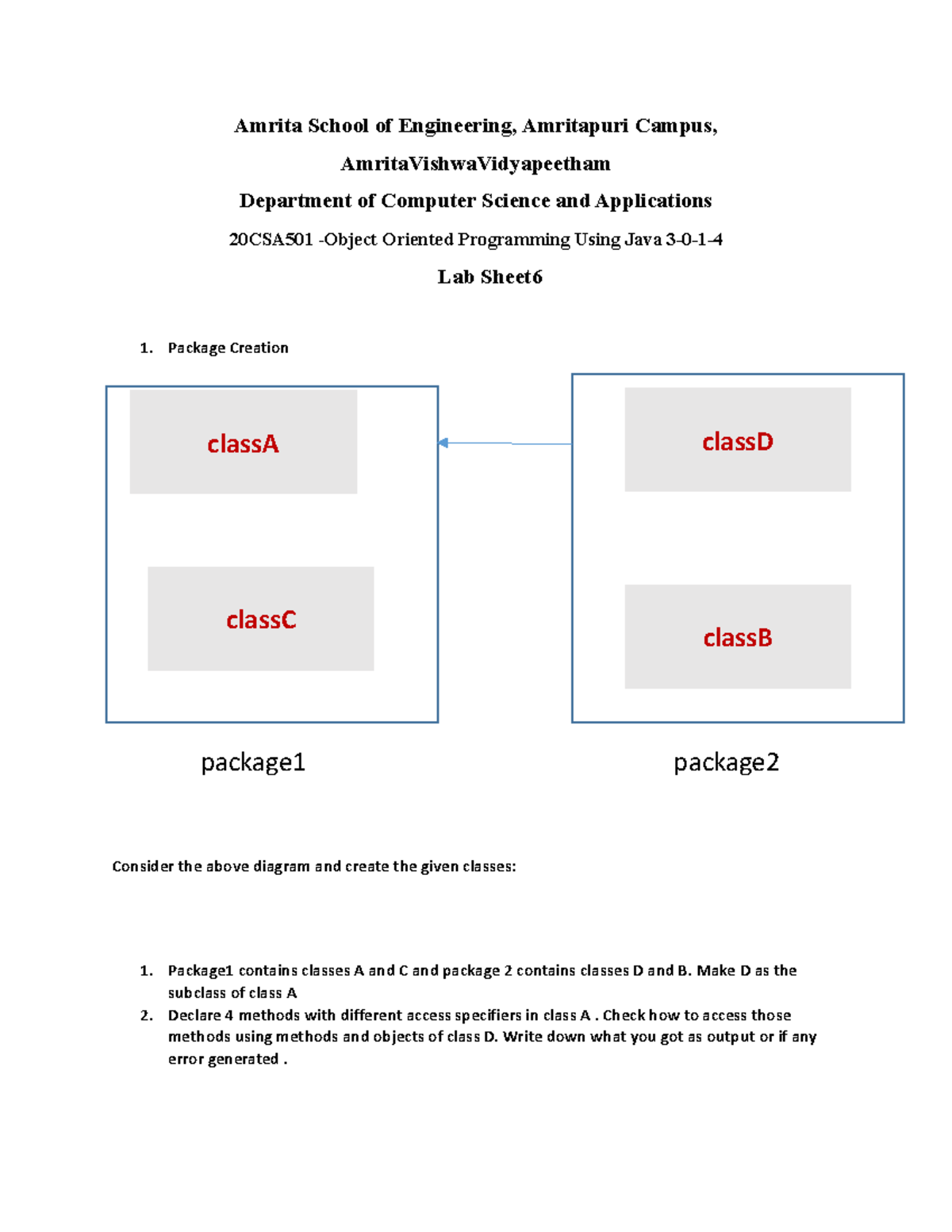 Lab6 - Amrita School of Engineering, Amritapuri Campus, AmritaVishwaVidyapeetham Department of ...