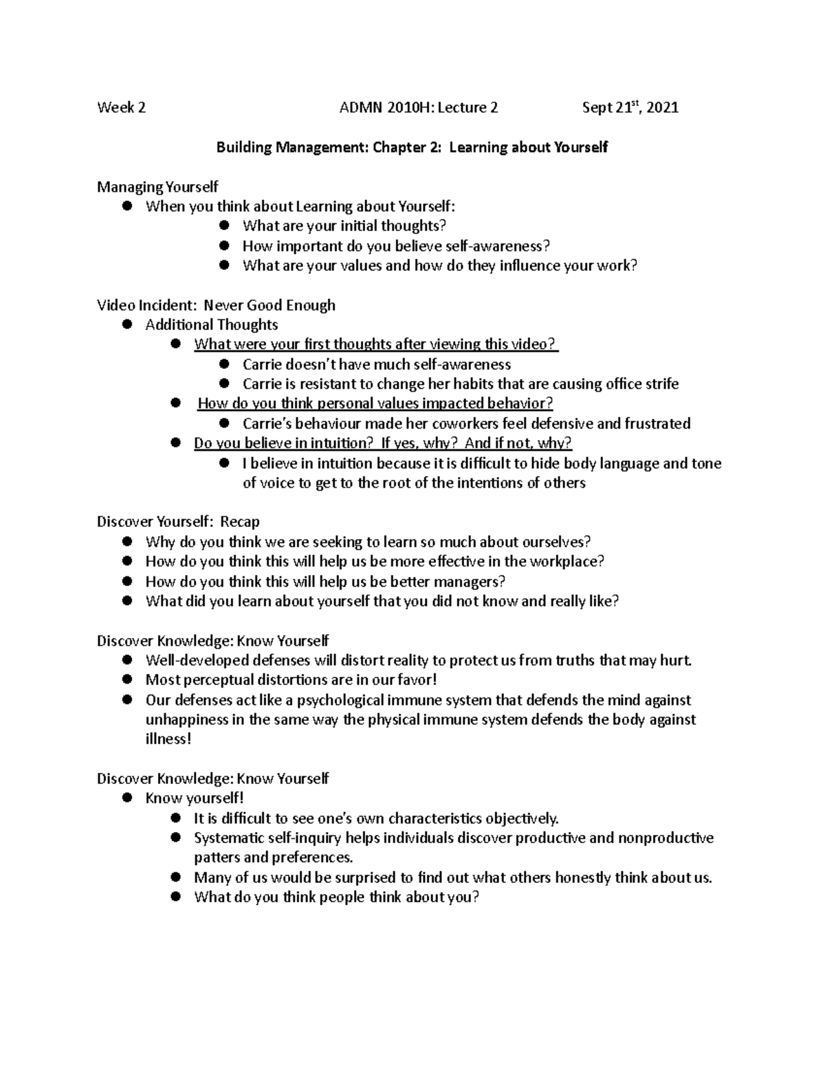 Week 2 ADMN 2010 Lecture 2 - Week 2 ADMN 2010H: Lecture 2 Sept 21st, 2021 Building Management ...