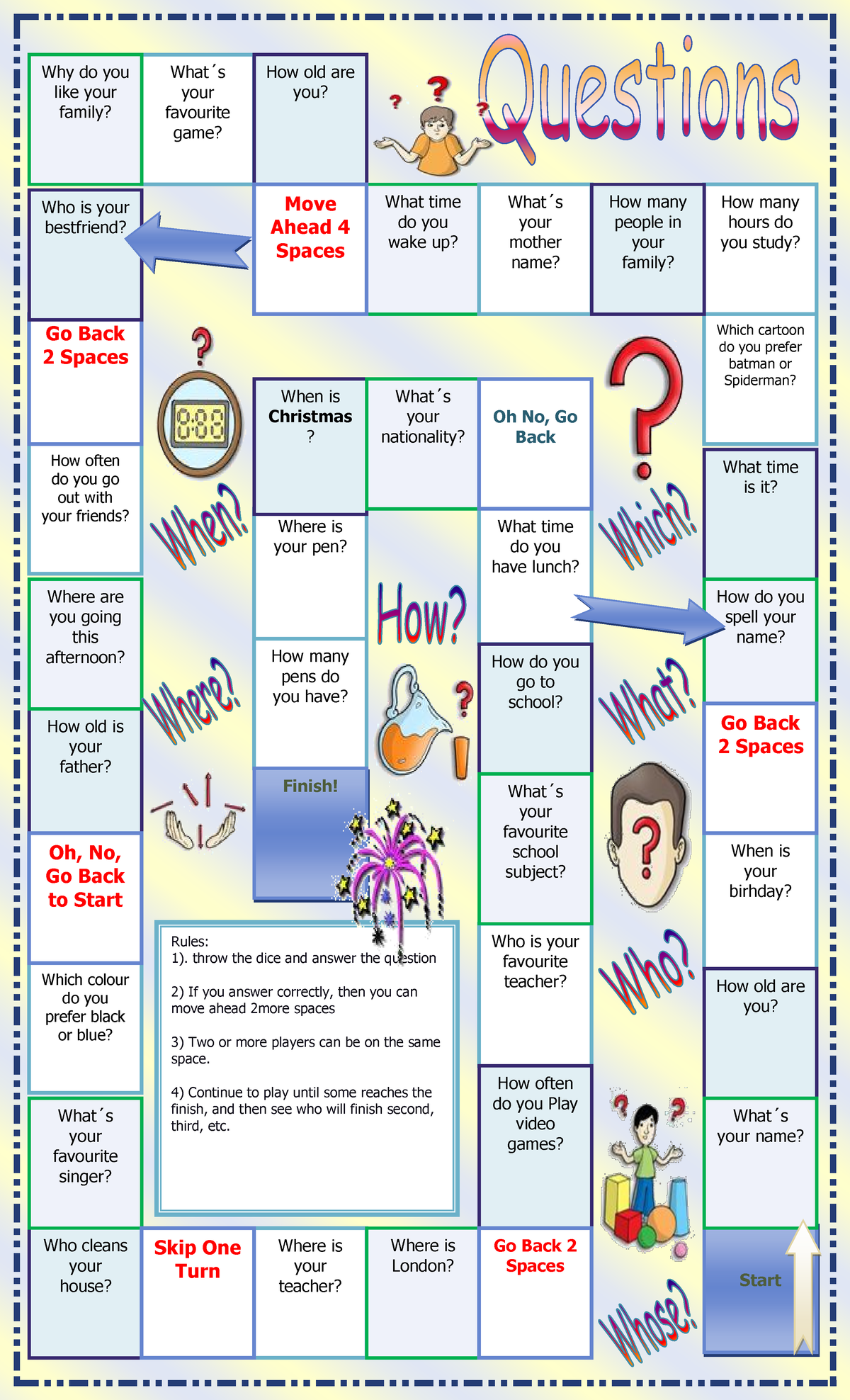Wh questions board game - Start When is your birhday? What¥s your ...