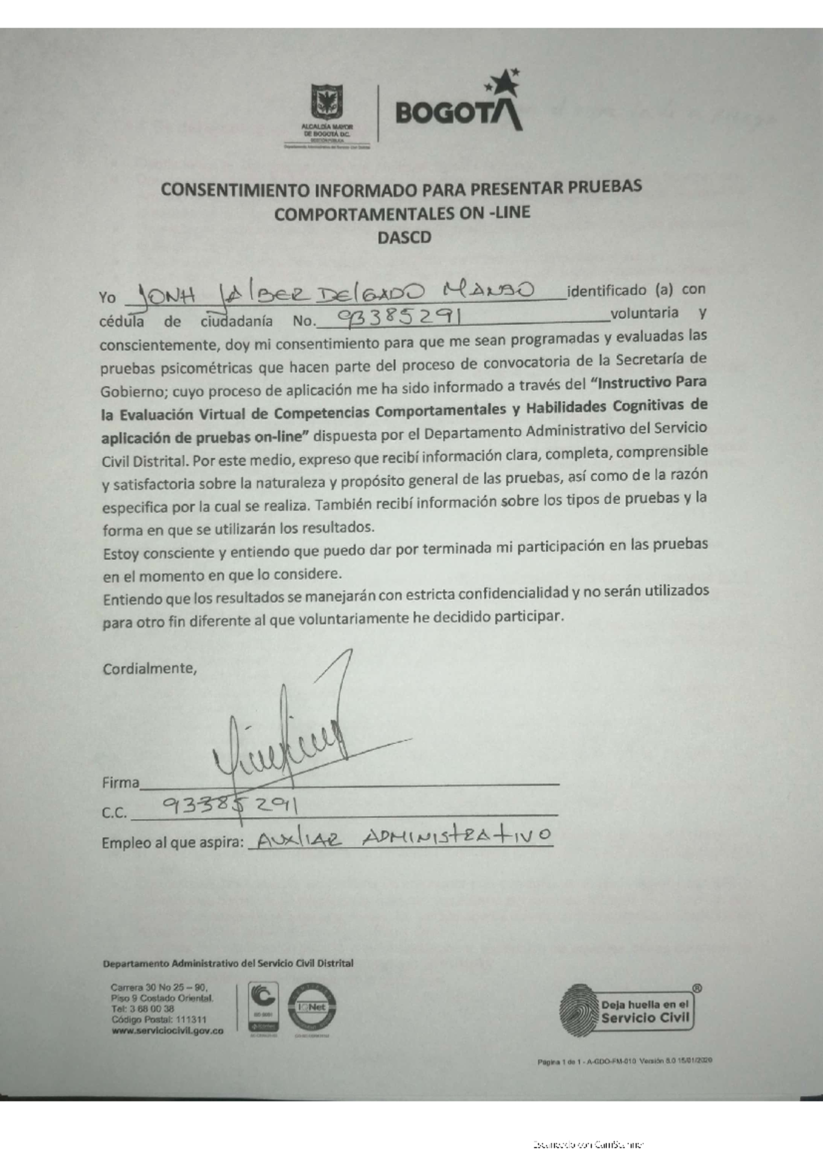 Consentimiento Informado - Bacteriología y Laboratorio Clínico - Studocu