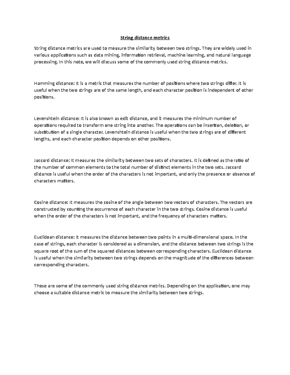 String distance metrics - String distance metrics String distance ...