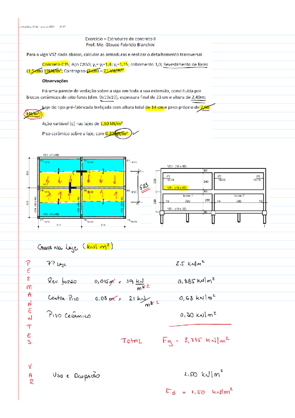 2° Ex. Esforços cisalhantes - Vrd2 e cálculo estribo res - Estruturas ...