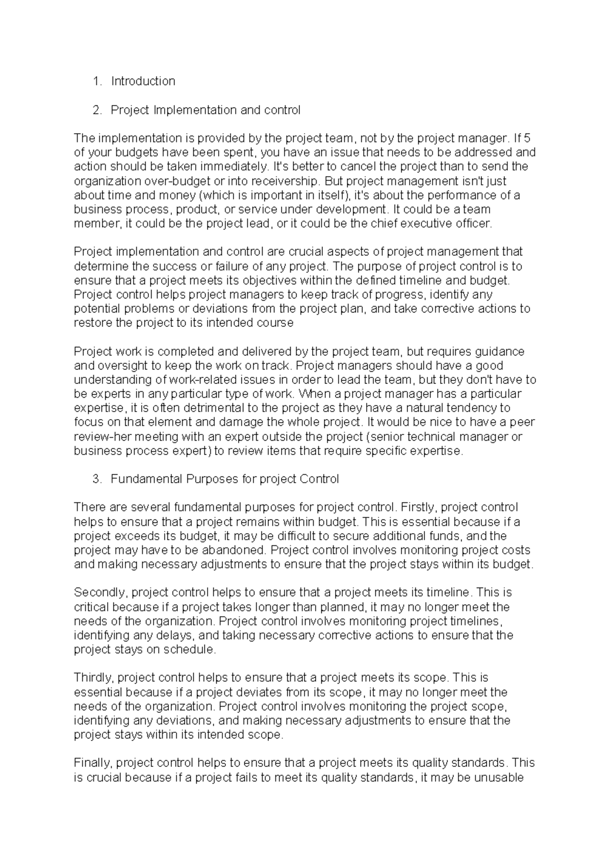 Monday Assignment - Essay - Introduction Project Implementation and ...