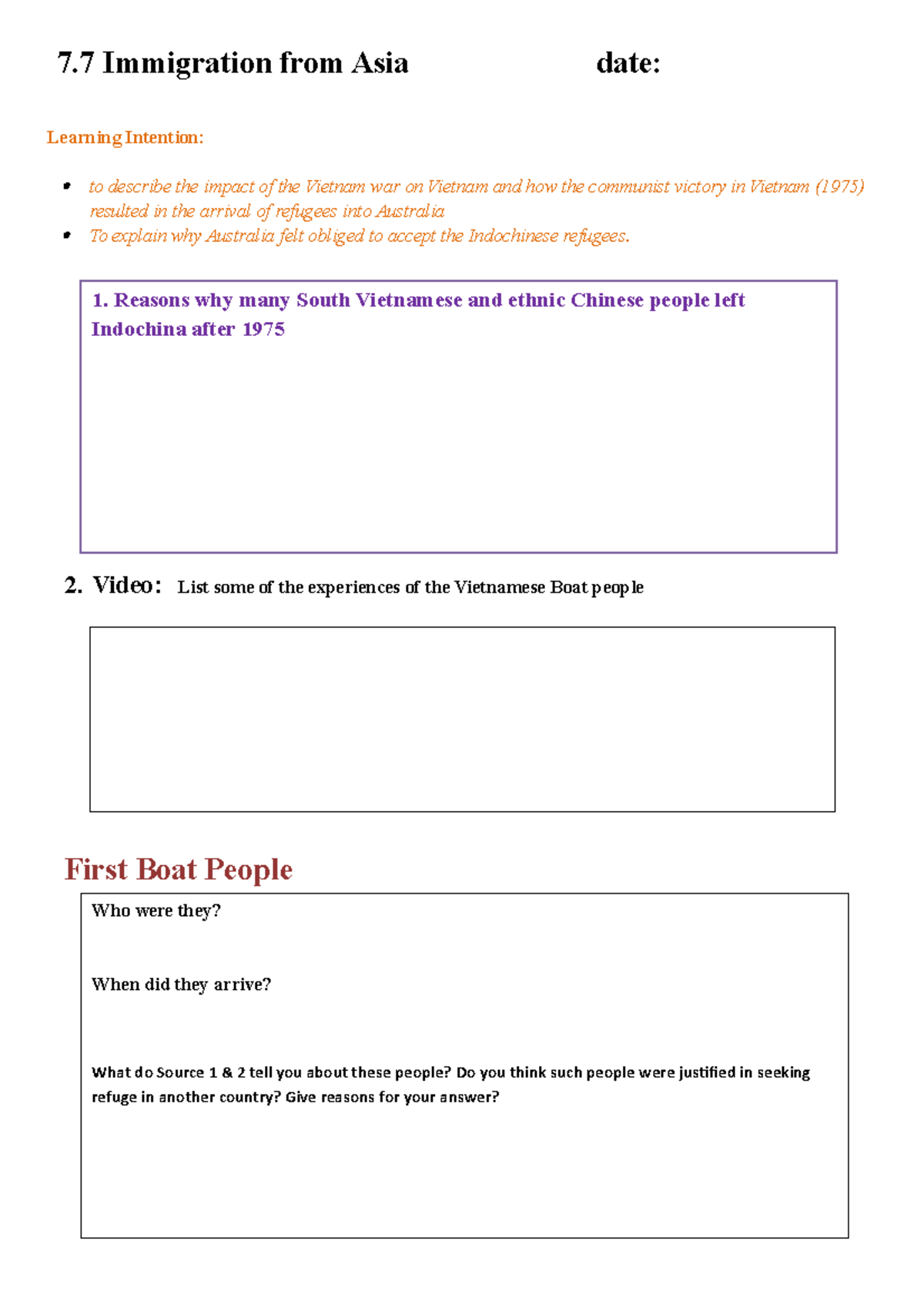 7.7 Immigration from Asia Worksheet - 7 Immigration from Asia date ...