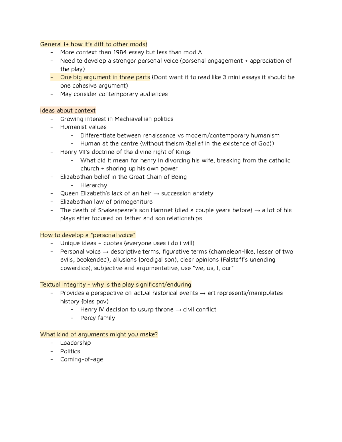 Mod B essay notes - dot points - General (+ how it’s diff to other mods ...
