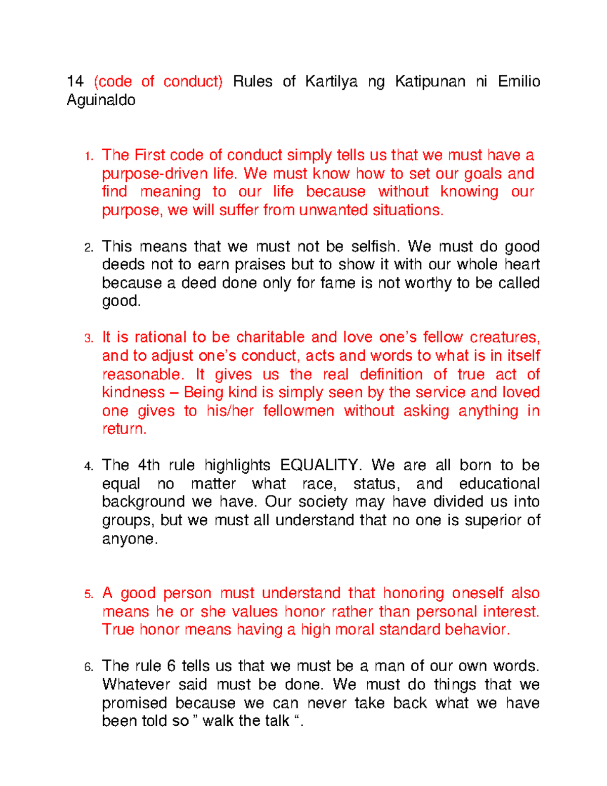 14 rules of kartilya ng katipunan ni emilio aguinaldo - 14 (code of ...