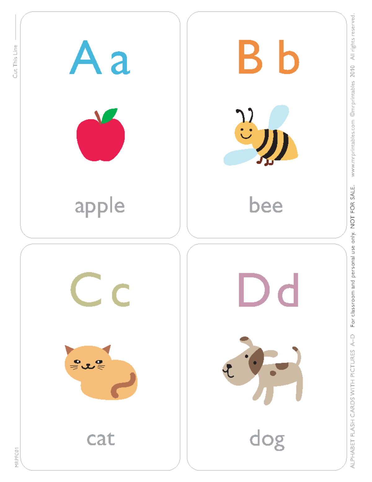 Mrprintables alphabet flashcards english ltr - apple Aa bee B b cat Cc ...