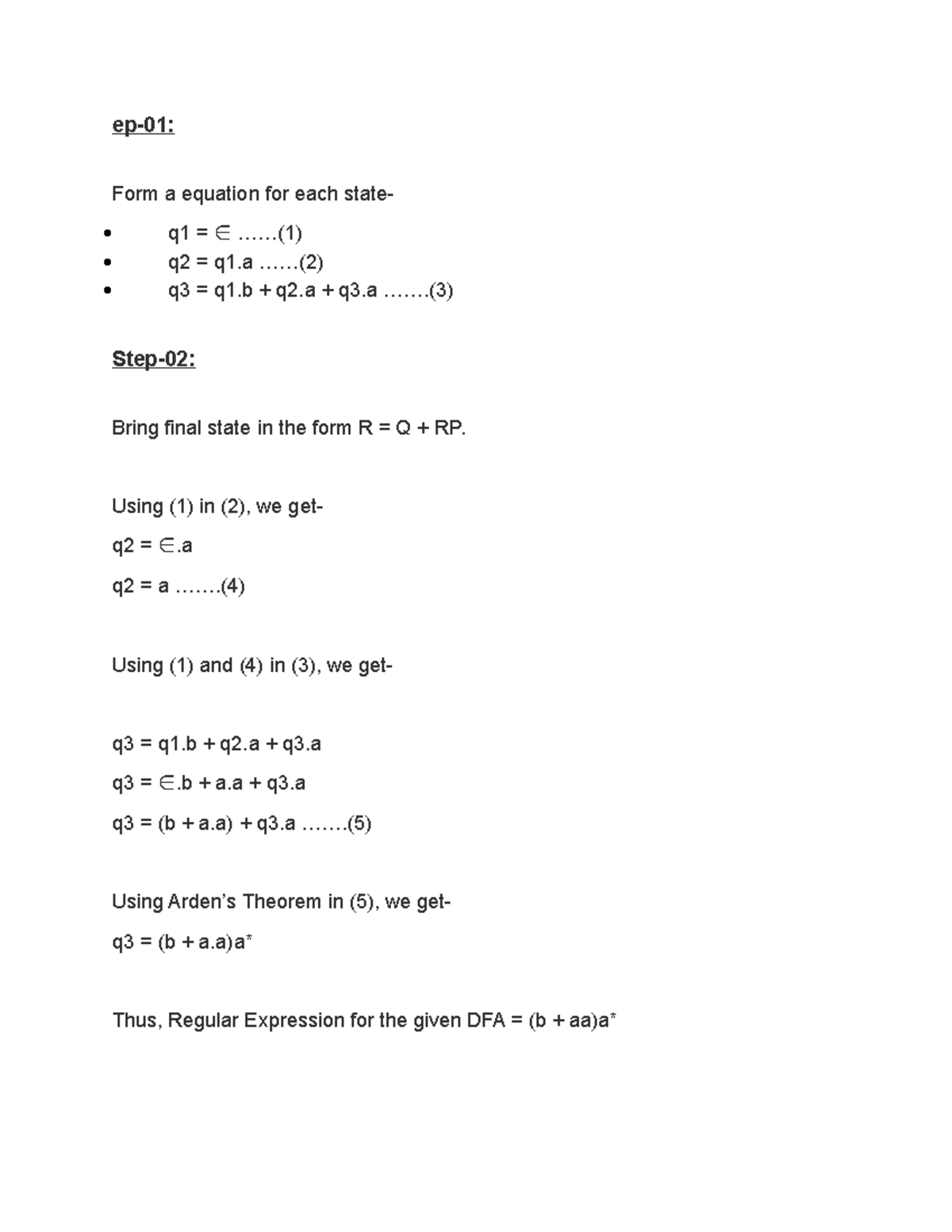 TAFL Sol - wwqqw - ep-01: Form a equation for each state- q1 = ∈ ...