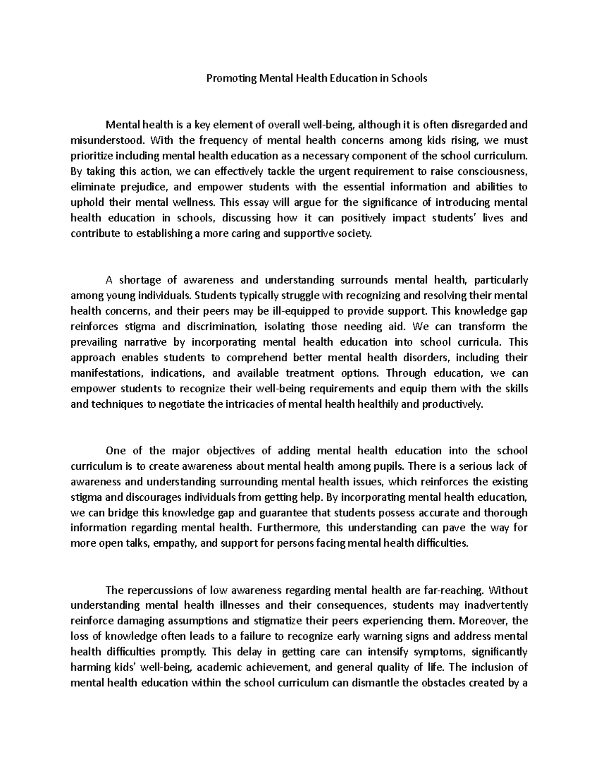 Promoting Mental Health Education in Schools - With the frequency of ...