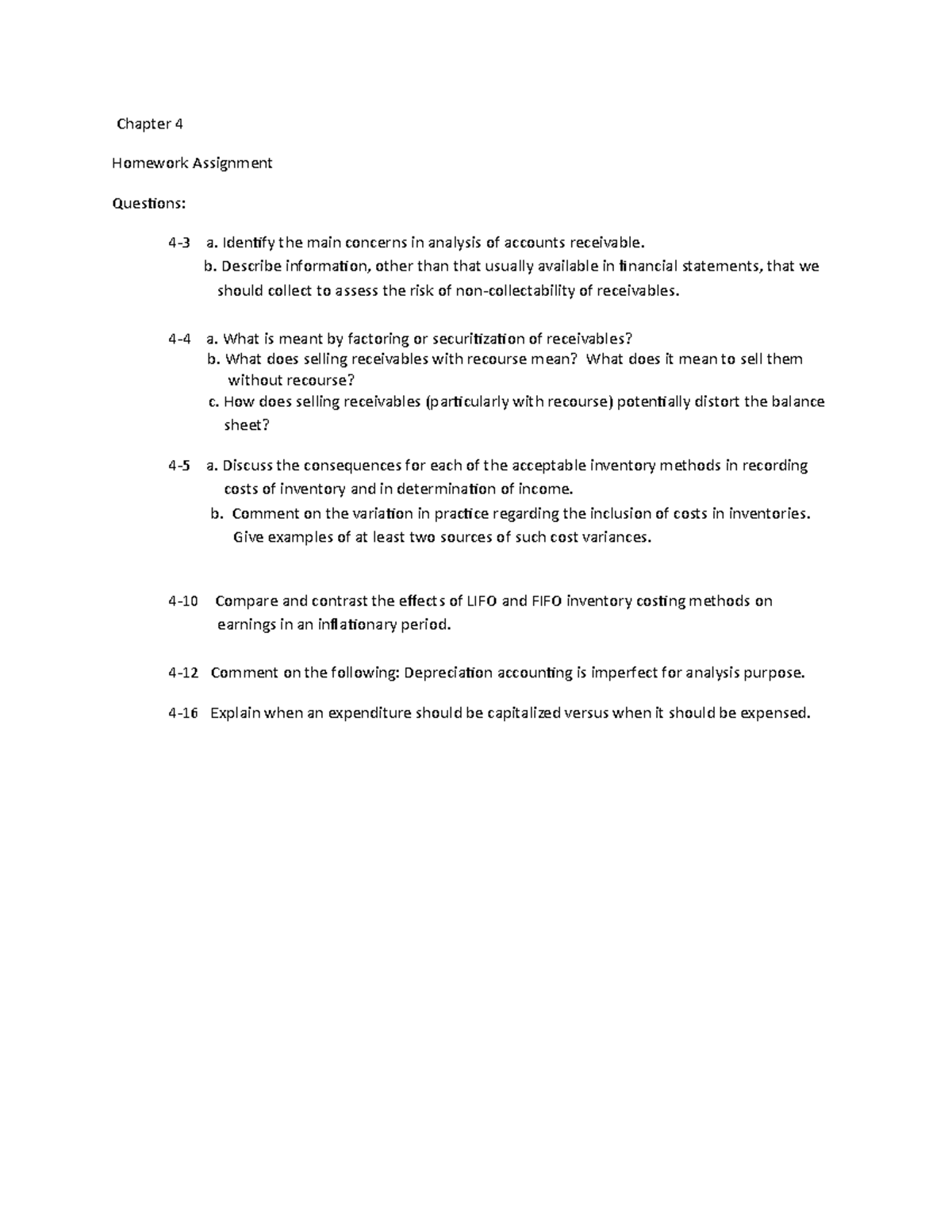 Homework Assignment For Chapter 4 Chapter 4 Homework Assignment