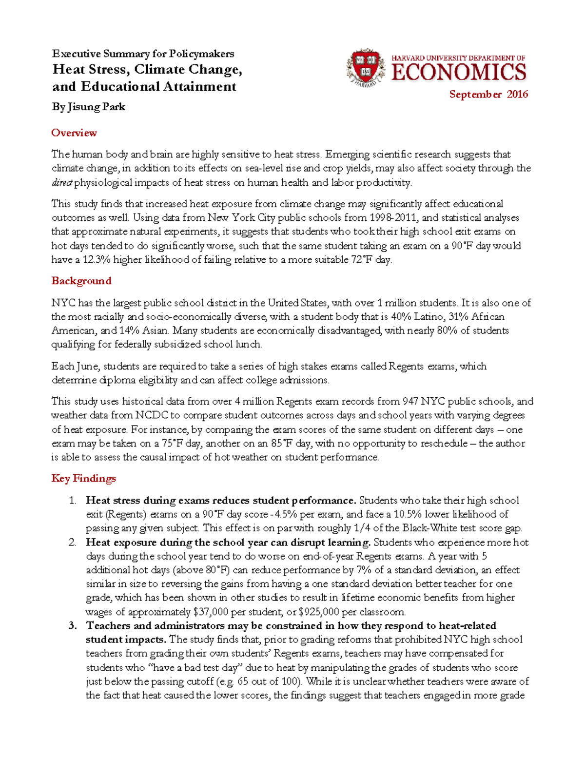 Executive summary for policymakers - heat stress and human capital ...