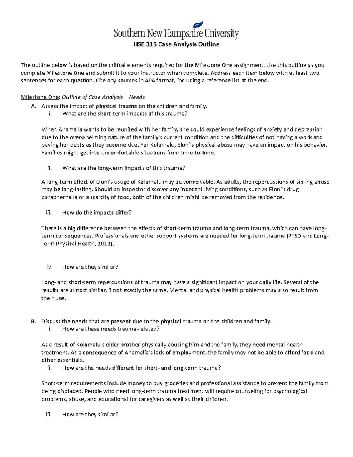 HSE 315 Case Analysis Outline completed - HSE 315 Case Analysis Outline ...