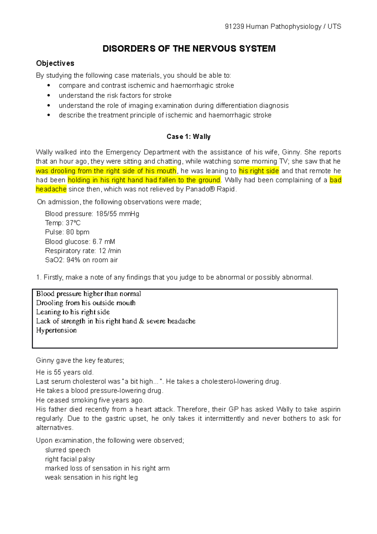 Week 3 - Nervous System worksheet - DISORDERS OF THE NERVOUS SYSTEM ...
