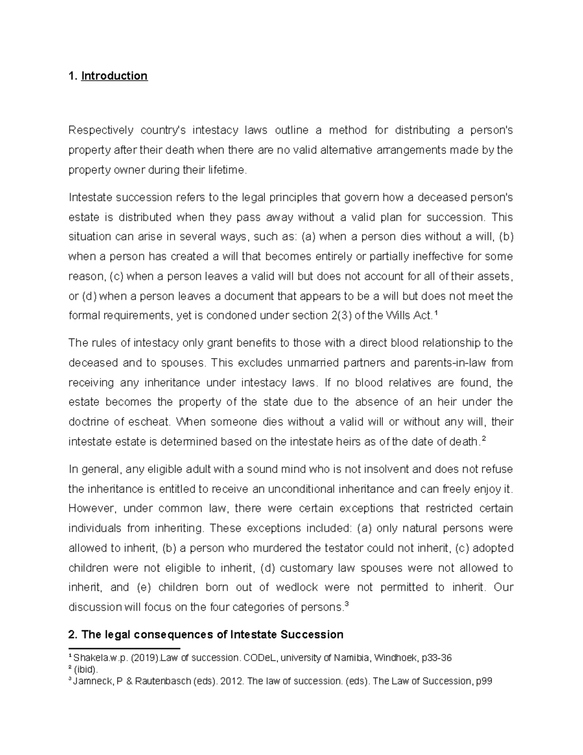 Law of succession draft assgn - 1. Introduction Respectively country's ...