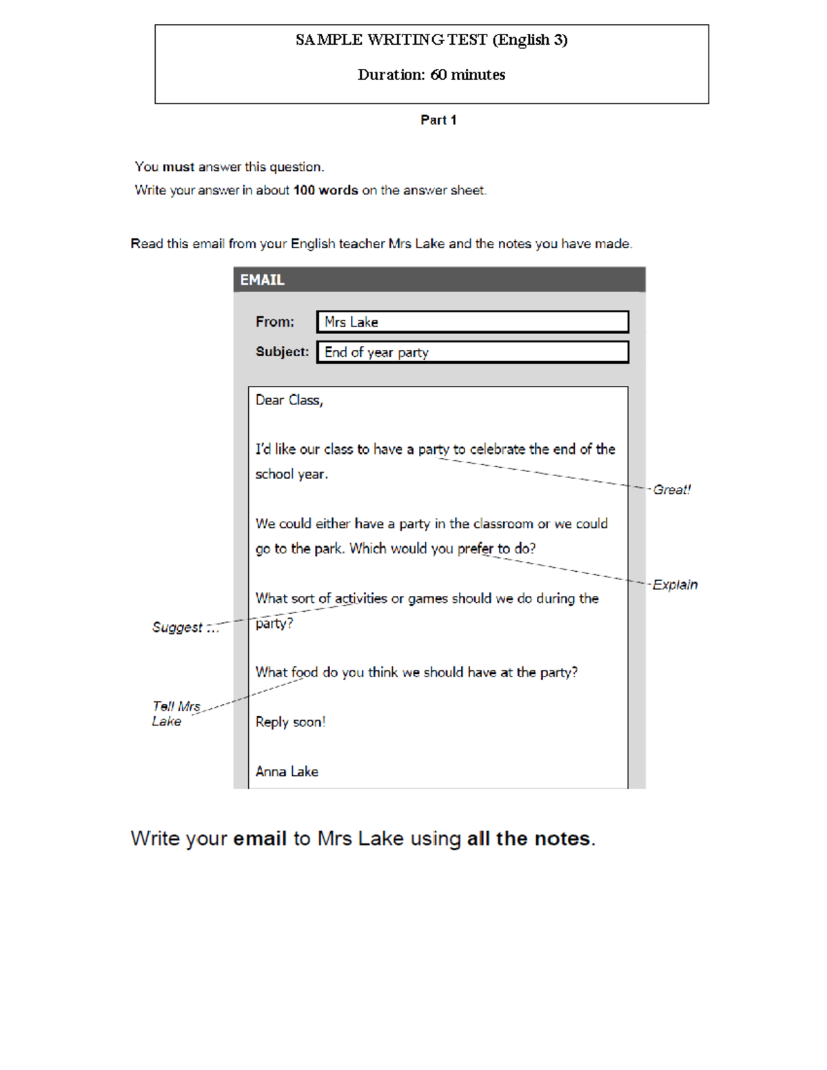 Sample writing test av3 20221214095542 e - SAMPLE WRITING TEST (English ...