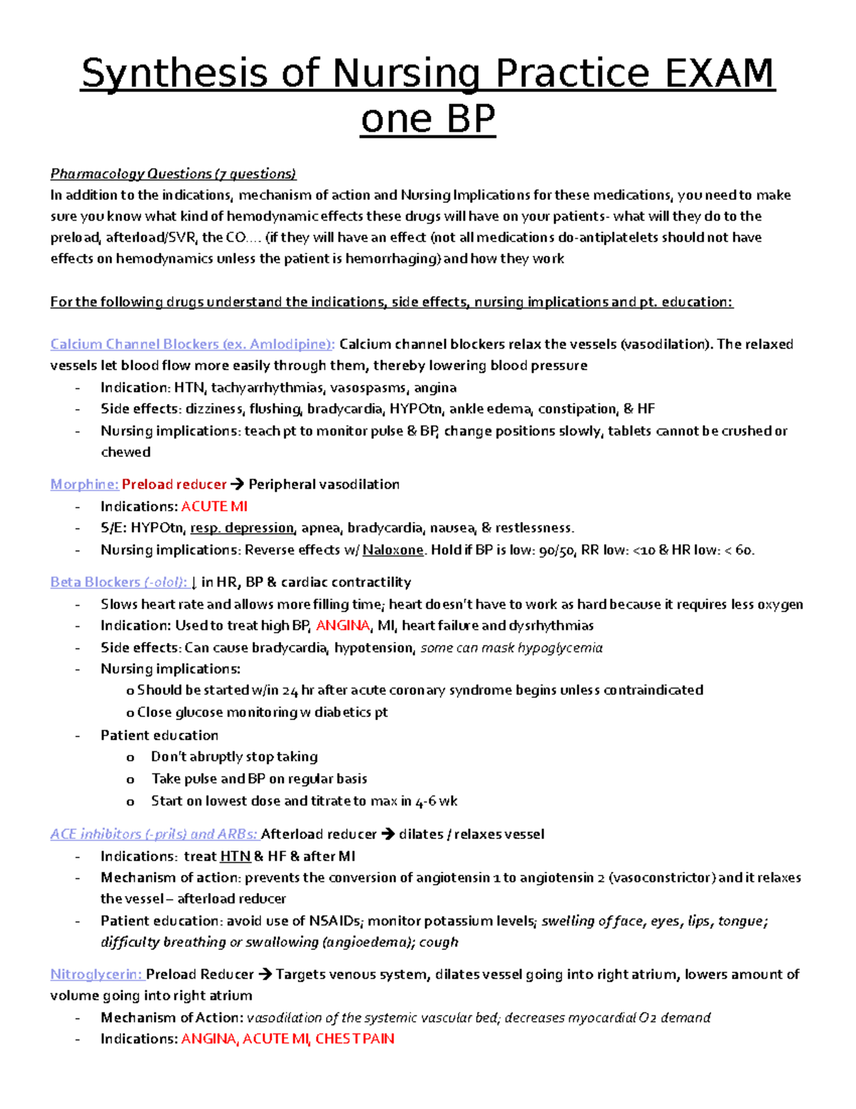 Synthesis exam 1 woo - Exam 1 blueprint - Synthesis of Nursing Practice ...