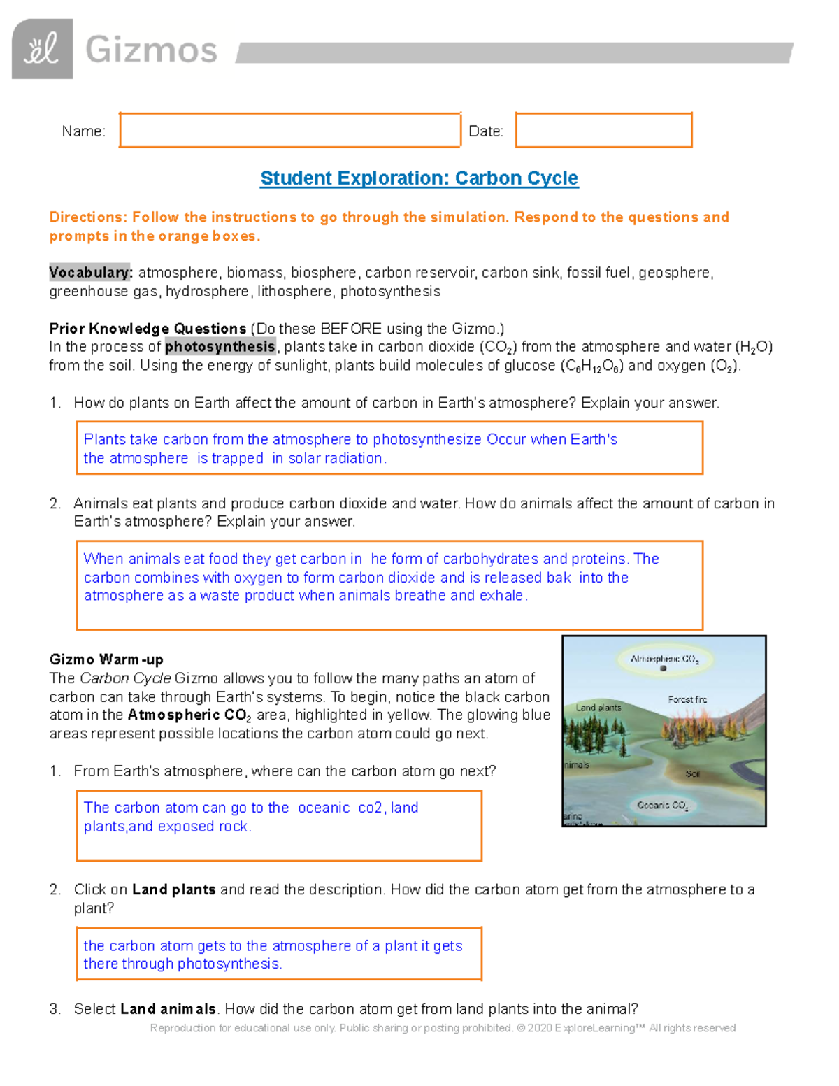 Copy of 9.9 Student Exploration Carbon Cycle 21-22 - Name: Date ...
