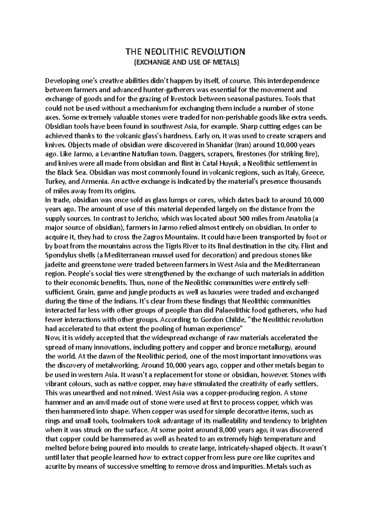 THE Neolithic Revolution ( Exchange AND USE OF Metals) - THE NEOLITHIC ...