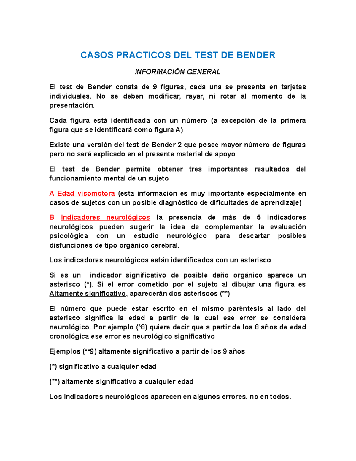 Casos Practicos DEL TEST DE Bender - CASOS PRACTICOS DEL TEST DE BENDER ...