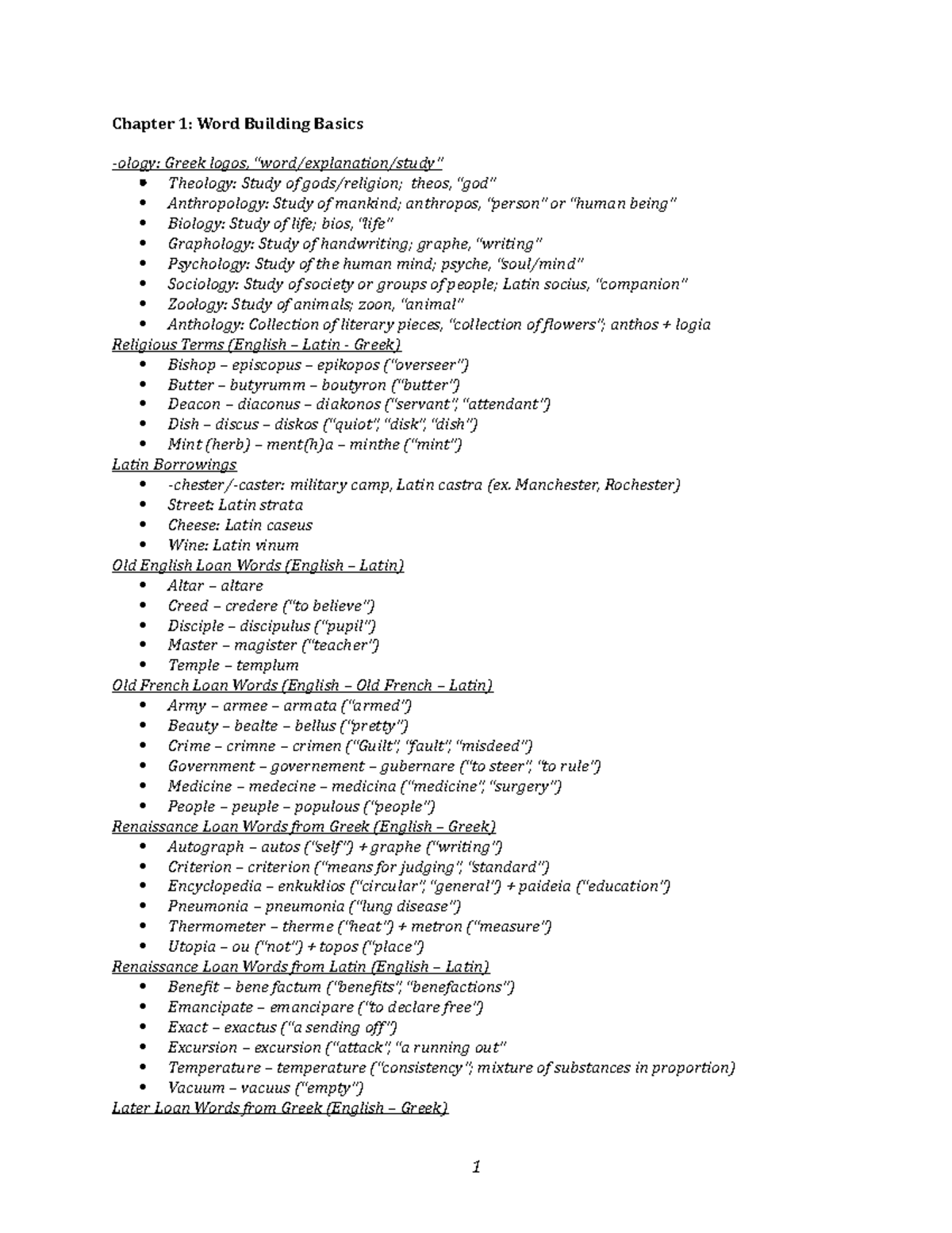 CLAS101 - Chapter 1 Summary - Chapter 1: Word Building Basics Greek ...