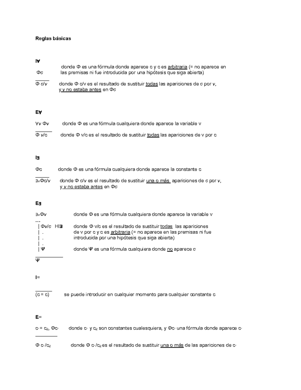 Reglas lógica de primer orden - Reglas básicas I " donde § es una ...