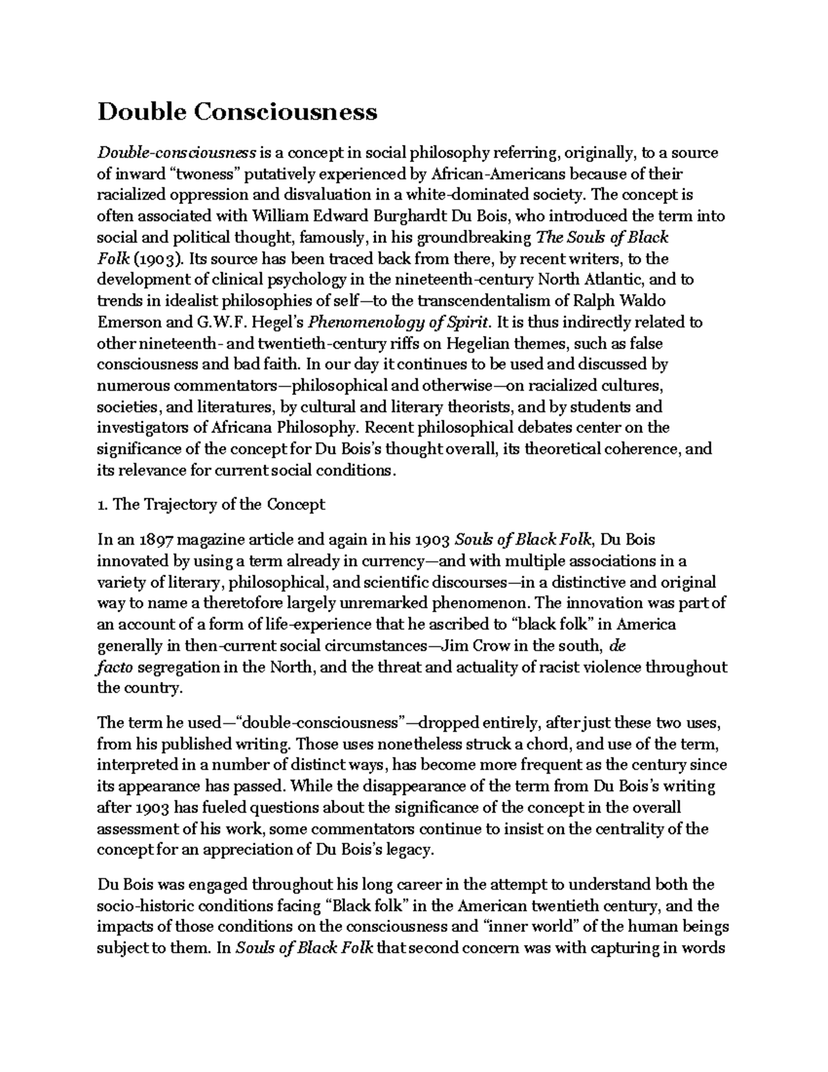 Lecture in Double Consciousness - Double Consciousness Double ...