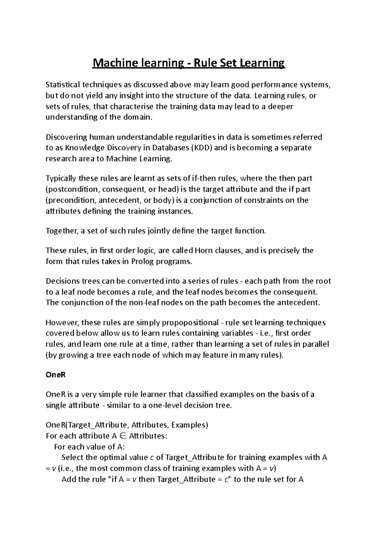 Machine learning - Rule Set Learning - Machine learning - Rule Set ...