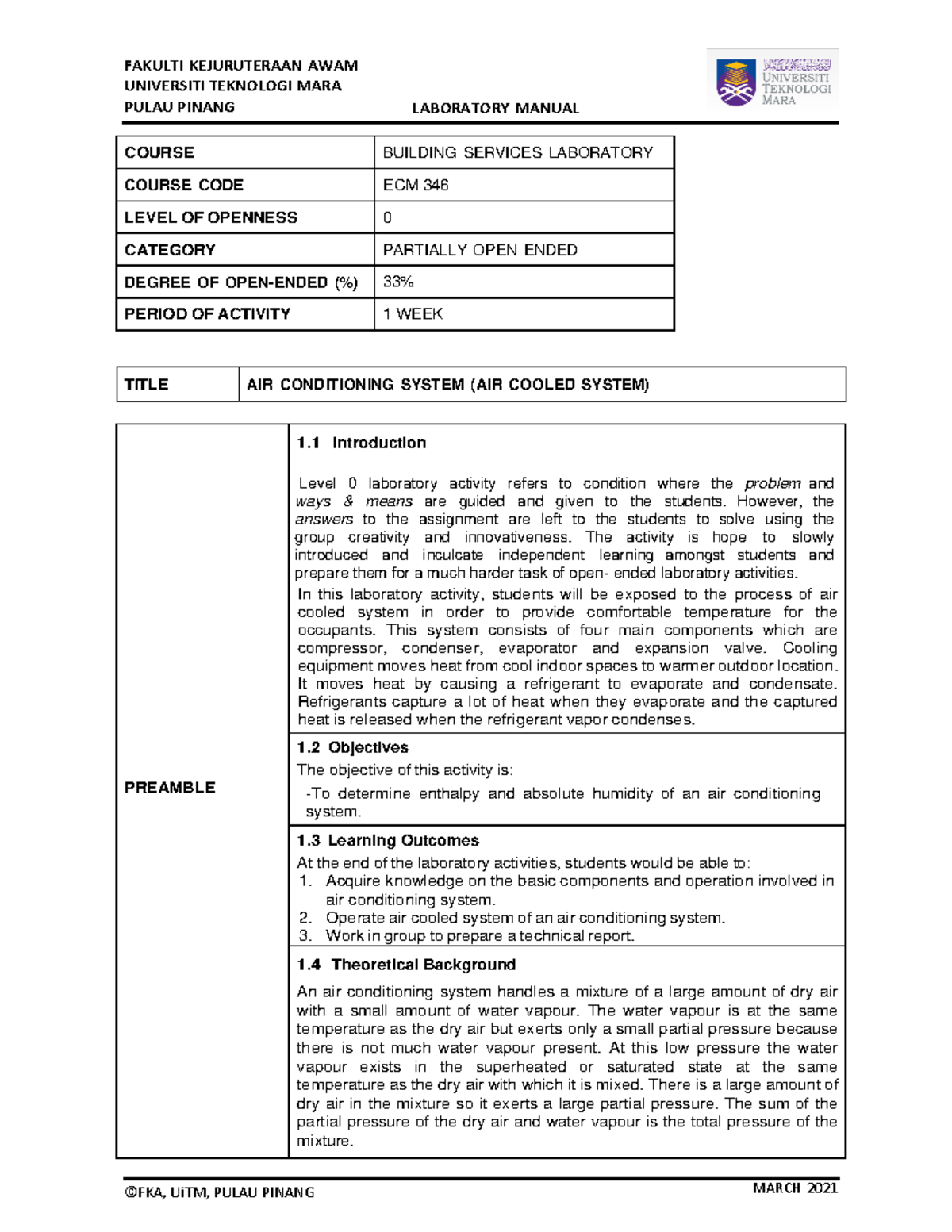 WEEK 5 LAB 7 Level 0 AIR Conditioning System AIR Cooled System 1 ...