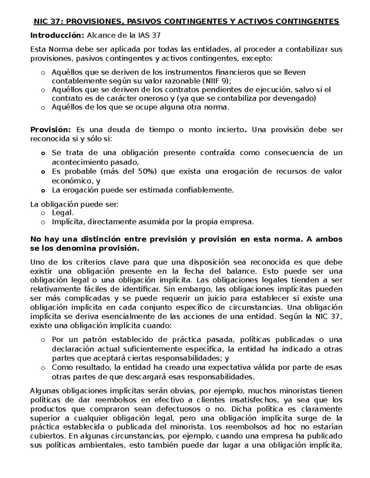 Conta INT Parcial 2 - NIC 37: PROVISIONES, PASIVOS CONTINGENTES Y ...