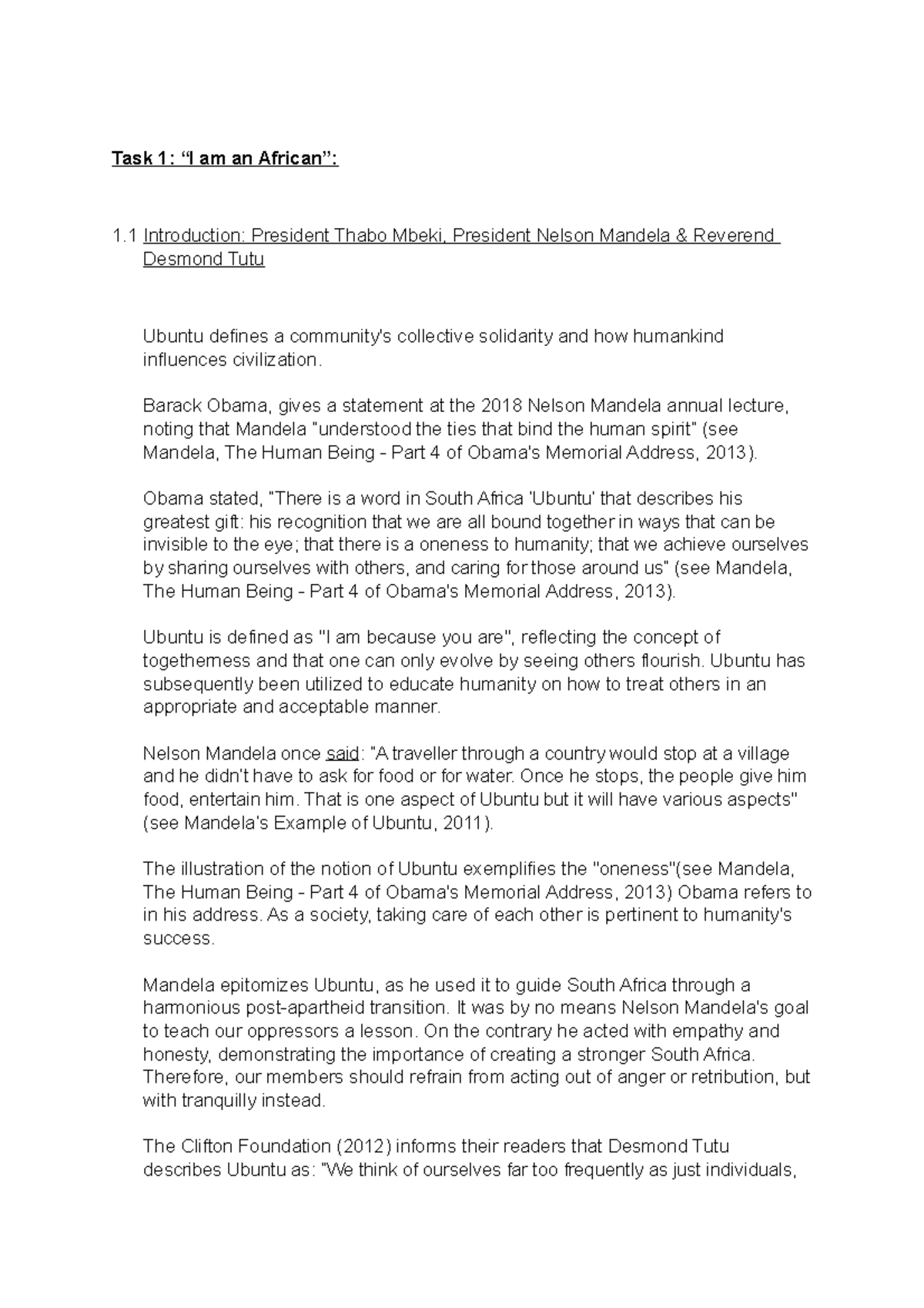 Assignment 5 (Semester 1) Ubuntu - Task 1: “I am an African”: 1 ...