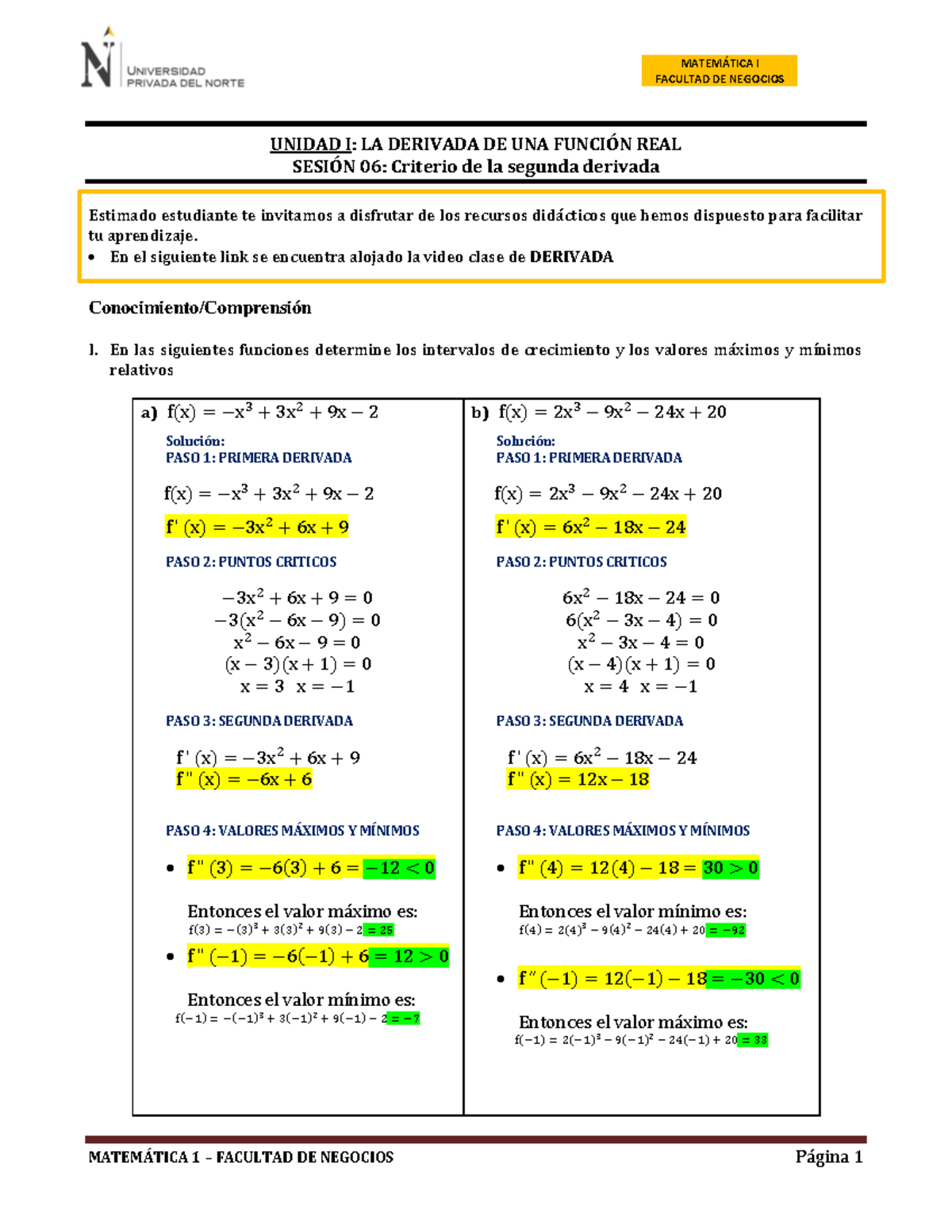 4 S6 SOL Concavidad Criterio De La Segunda Derivada FACULTAD DE