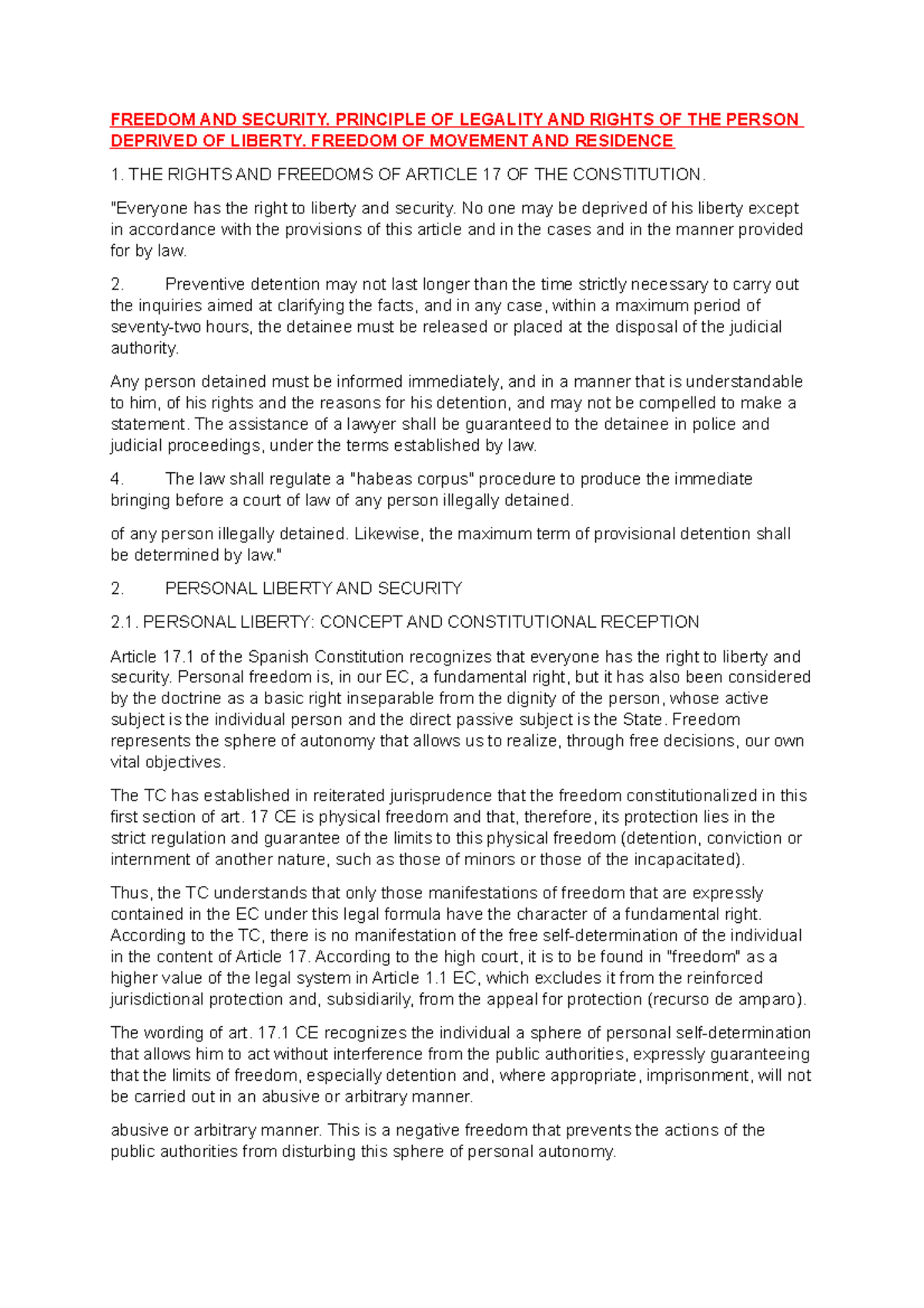 Freedom AND Security 8 - Lectures notes Constitutional Law - FREEDOM ...