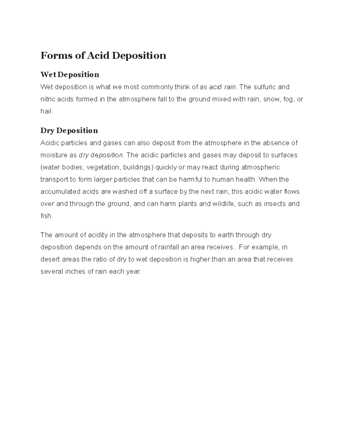 Acid rain - Acid rain article - Forms of Acid Deposition Wet Deposition ...